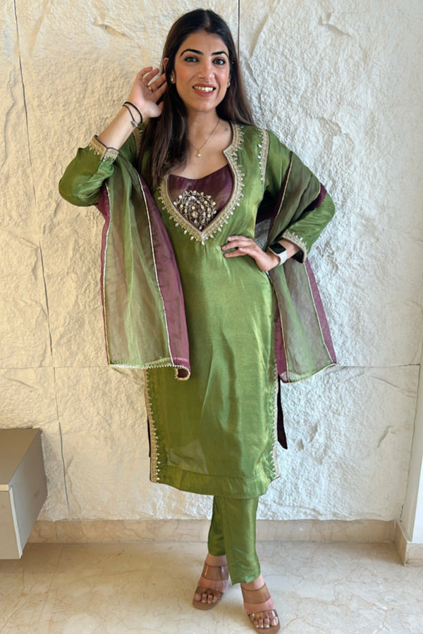 4pc Partywear Jimmy Choo Suit With Organza Dupatta – Raas by Riya