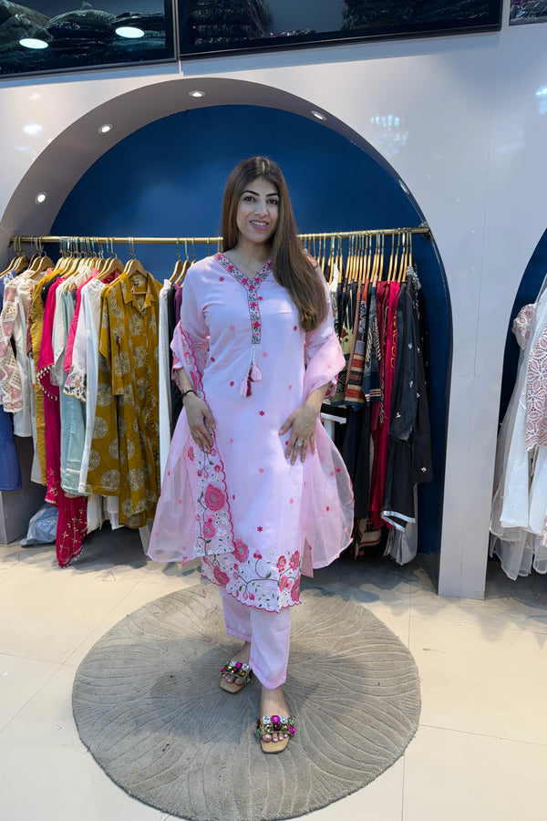 3pc Cotton Suit With Organza Dupatta – Raas by Riya