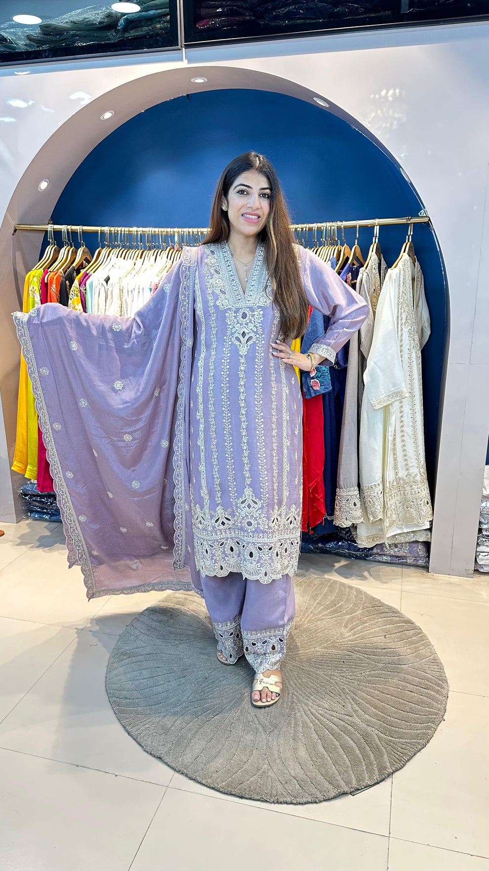 Chinon Pakistani Cutwork Suit with Dupatta – Raas by Riya